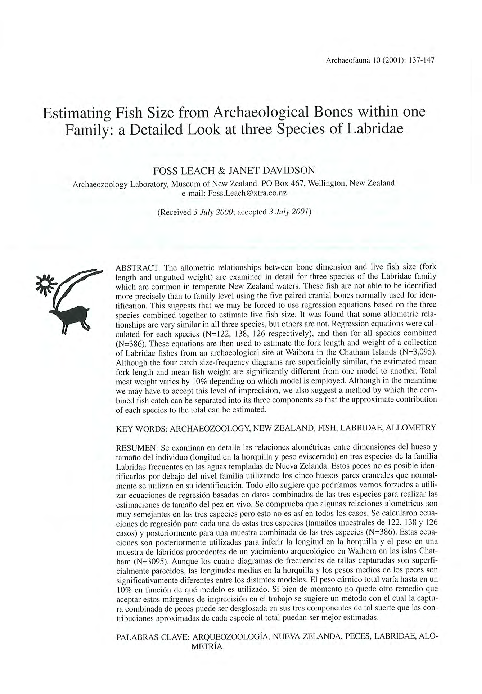 (PDF) Estimating Fish Size from Archaeological Bones within one Family ...