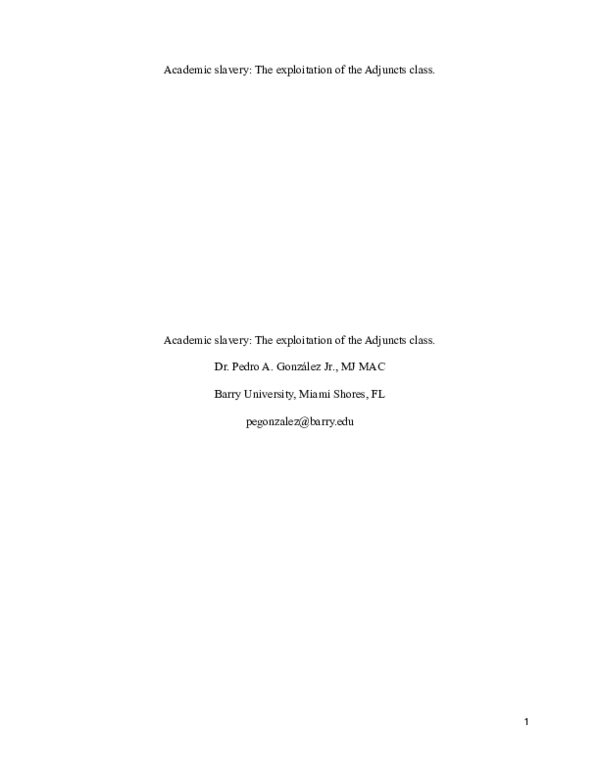 (PDF) Academic slavery: The exploitation of the Adjuncts class