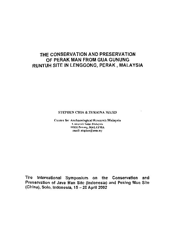 (PDF) The Conservation And Preservation Of Perak Man From Gua Gunung ...