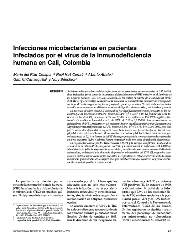 (PDF) Infecciones micobacterianas en pacientes infectados por el virus ...