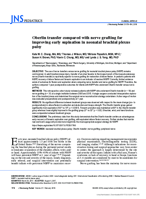 (PDF) Oberlin transfer compared with nerve grafting for improving early ...