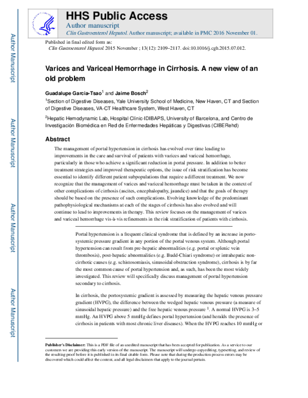 (PDF) Varices and Variceal Hemorrhage in Cirrhosis: A New View of an ...