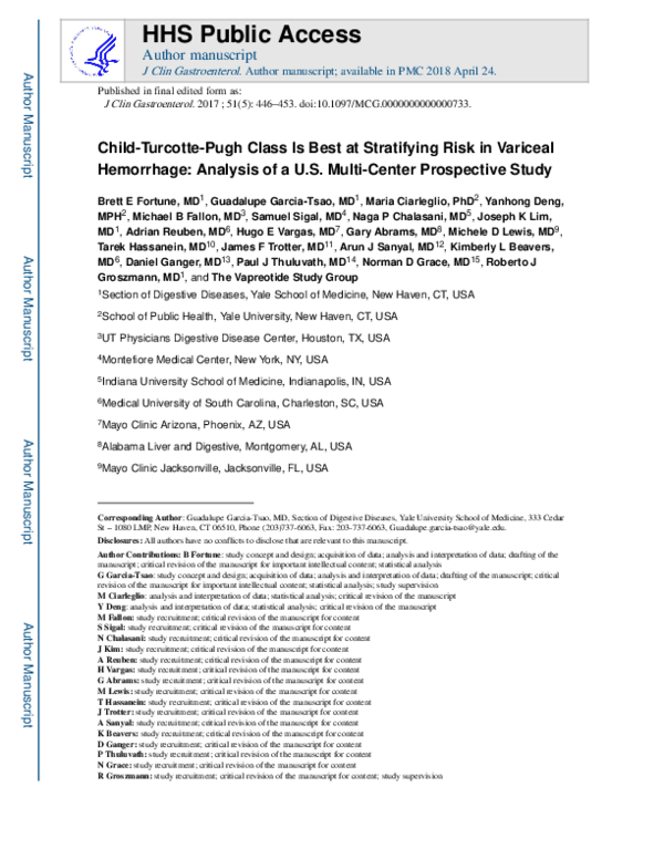 (PDF) Child-Turcotte-Pugh Class is Best at Stratifying Risk in Variceal ...