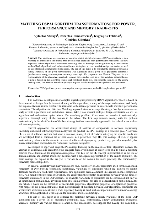 (PDF) Matching DSP Algorithm Transformations for Power, Performance and ...