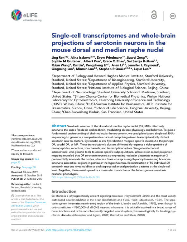 (PDF) Single-cell transcriptomes and whole-brain projections of ...