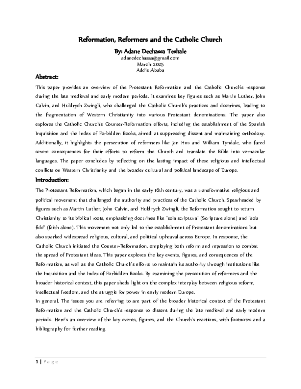 (PDF) Reformation, Reformers and the Catholic Church