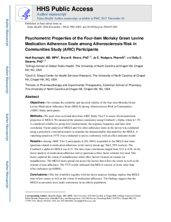 (PDF) Psychometric Properties of the Four-Item Morisky Green Levine ...