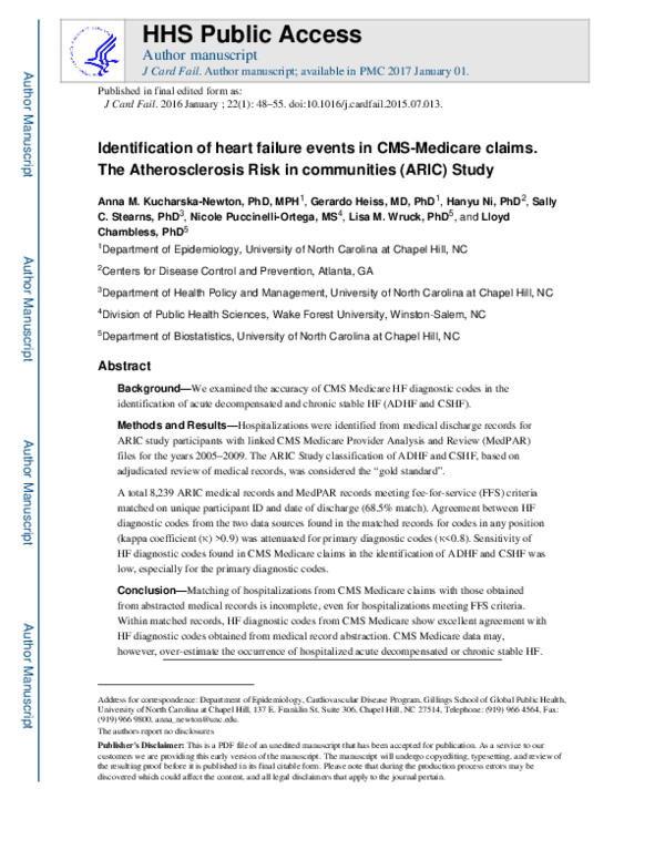 (PDF) Identification of Heart Failure Events in Medicare Claims: The ...