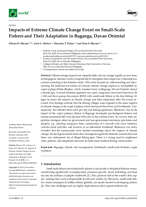 (PDF) Impacts of extreme climate change event on small-scale fishers ...