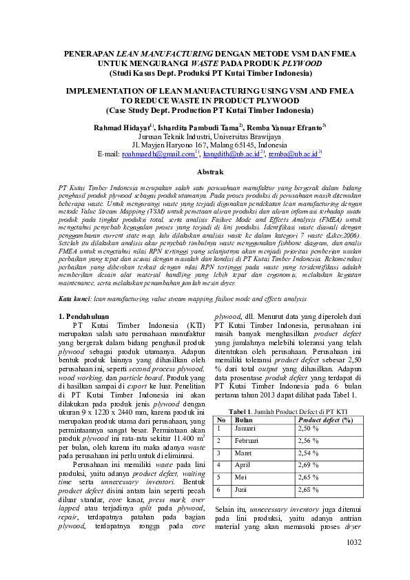 (PDF) Penerapan Lean Manufacturing dengan Metode VSM dan FMEA untuk Mereduksi Pemborosan ...