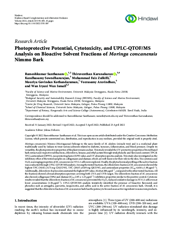 (PDF) Photoprotective Potential, Cytotoxicity, and UPLC-QTOF/MS Analysis on Bioactive Solvent ...