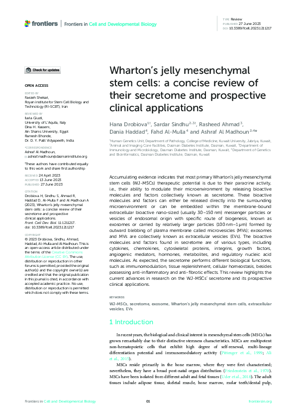 (PDF) Wharton’s jelly mesenchymal stem cells: a concise review of their secretome and ...