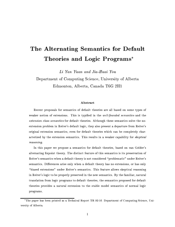 (PDF) The Alternating Semantics for Default Theories and Logic Programs
