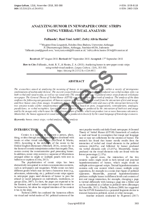 (PDF) Analyzing Humor in Newspaper Comic Strips Using Verbal-Visual ...