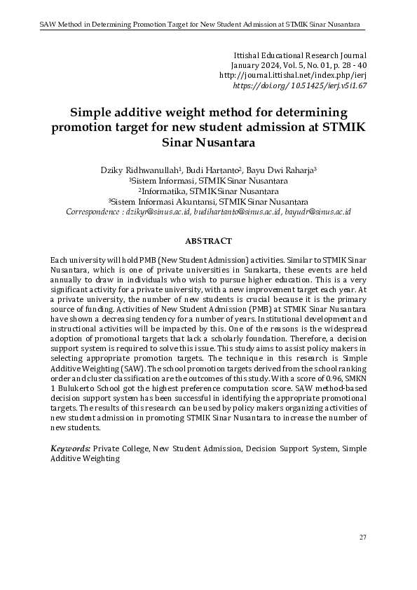 (PDF) Simple additive weight method for determining promotion target ...
