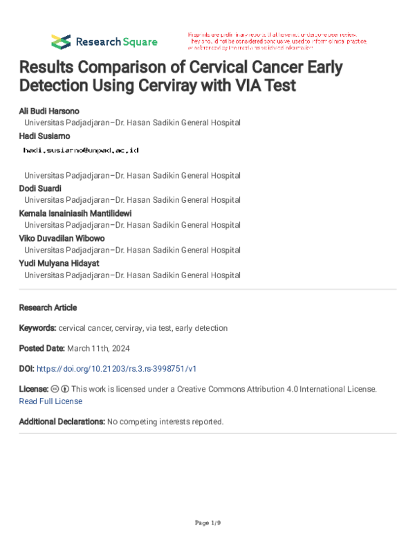 (PDF) Results Comparison of Cervical Cancer Early Detection Using ...