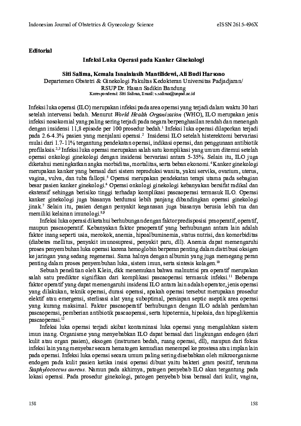 (PDF) Infeksi Luka Operasi pada Kanker Ginekologi
