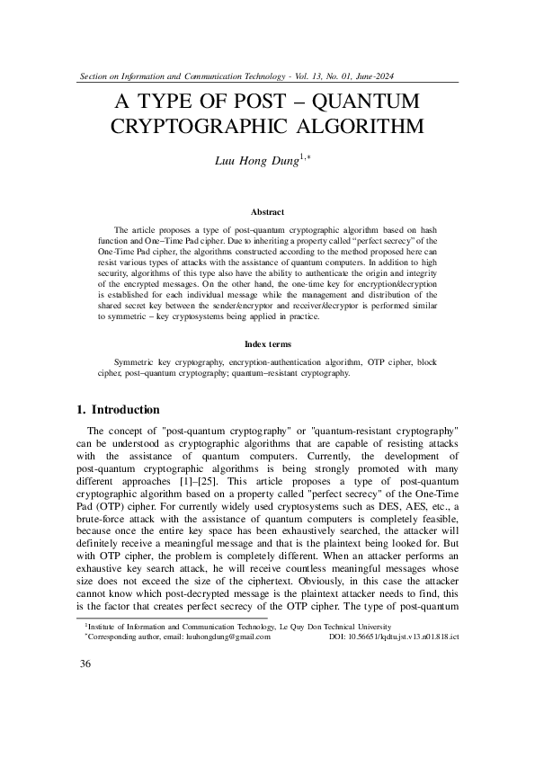 (PDF) A TYPE OF POST - QUANTUM CRYPTOGRAPHIC ALGORITHM