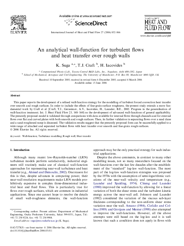(PDF) An analytical wall-function for turbulent flows and heat transfer over rough walls