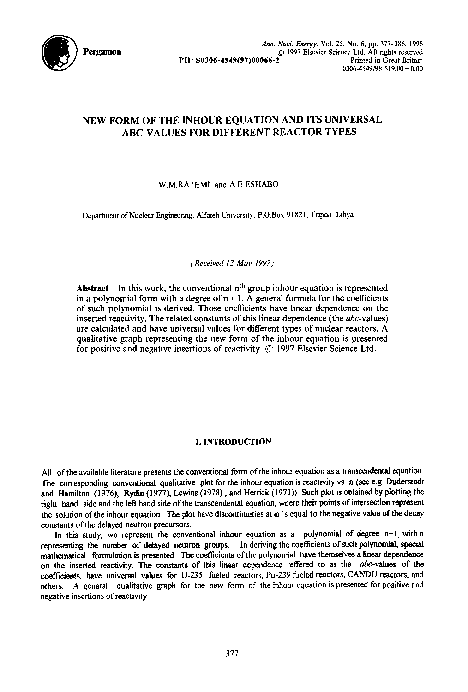 (PDF) New form of the inhour equation and its universal ABC-values for ...
