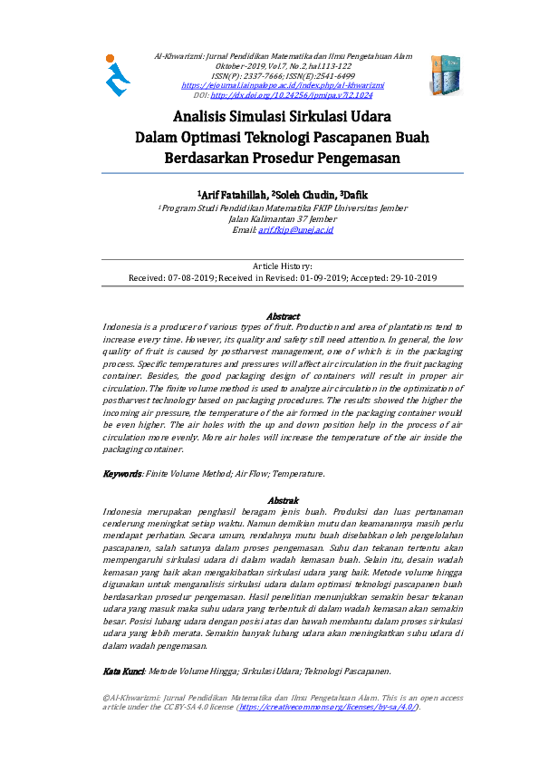 (PDF) Analisis Simulasi Sirkulasi Udara Dalam Optimasi Teknologi Pascapanen Buah Berdasarkan ...