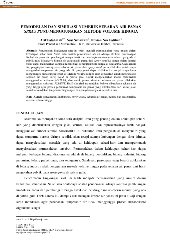 (PDF) Pemodelan Dan Simulasi Numerik Sebaran Air Panas Spray Pond ...