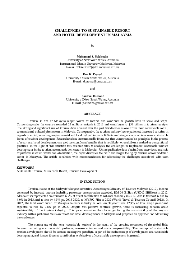 (PDF) Challenges to sustainable resort and hotel development in Malaysia