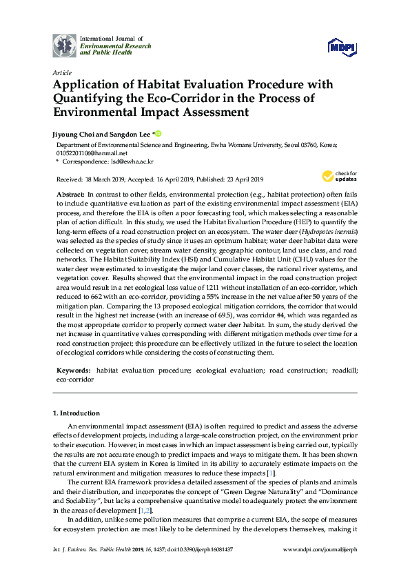 (PDF) Application of Habitat Evaluation Procedure with Quantifying the Eco-Corridor in the ...