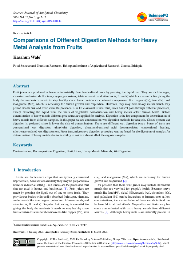 (PDF) Comparisons of Different Digestion Methods for Heavy Metal ...