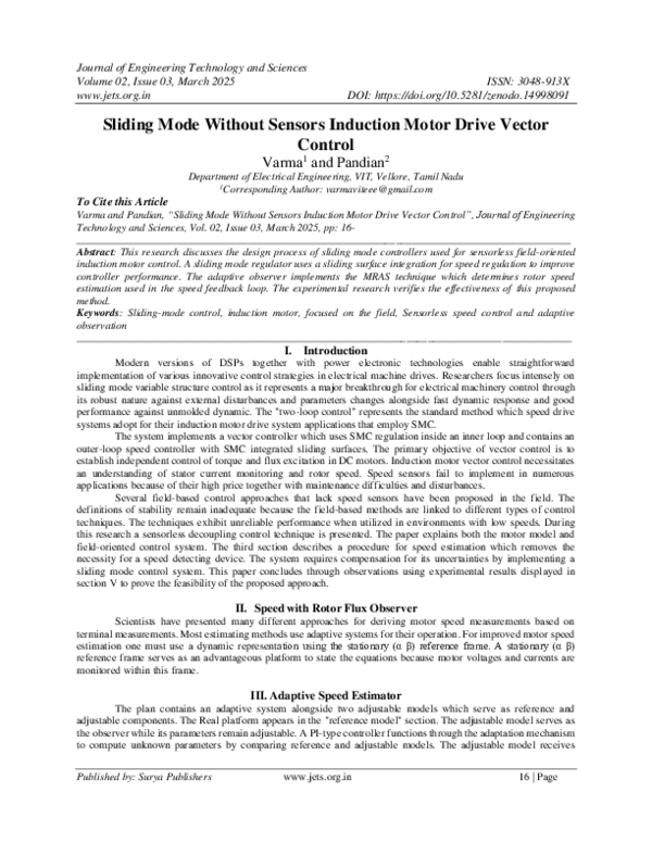 (PDF) Sliding Mode Without Sensors Induction Motor Drive Vector Control