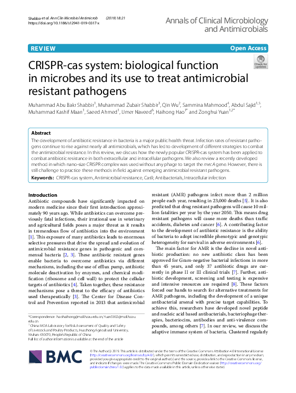 CRISPR-cas system: biological function in microbes and its use to treat antimicrobial resistant ...