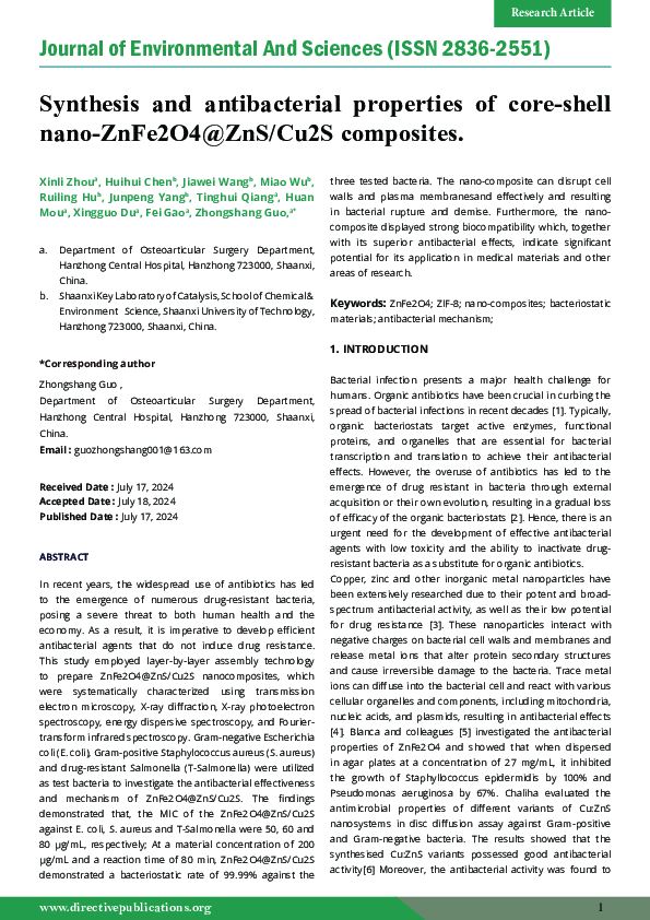 (PDF) Synthesis and antibacterial properties of core-shell nano-ZnFe2O4 ...