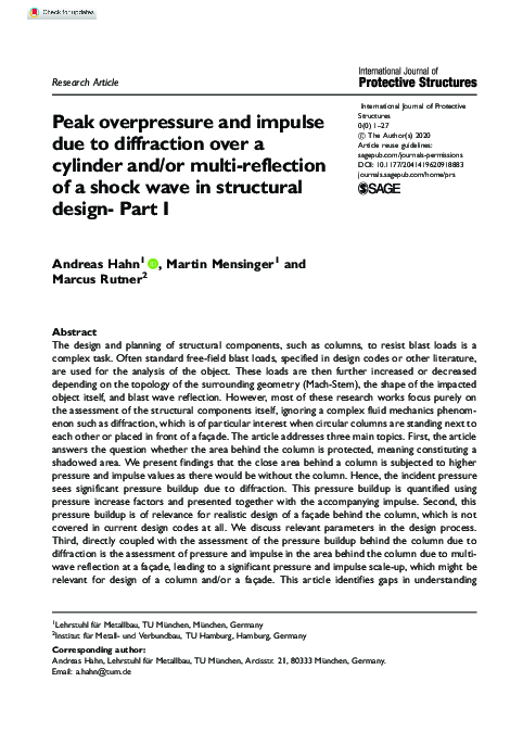 (PDF) Peak overpressure and impulse due to diffraction over a cylinder ...
