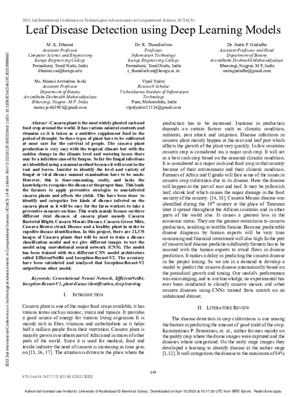 (PDF) Leaf Disease Detection Using Deep Learning Models