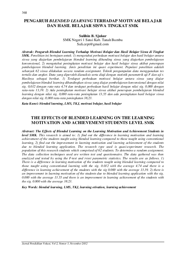 Pengaruh blended learning terhadap motivasi belajar dan hasil belajar siswa di tingkat SMK