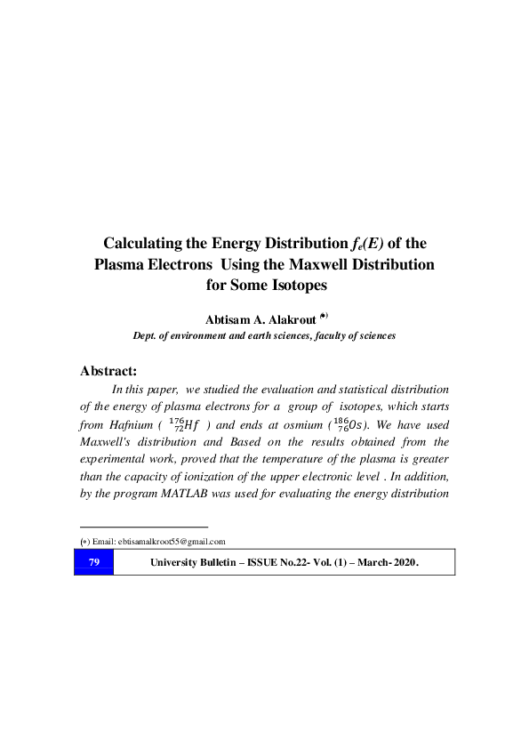 (PDF) Calculating the Energy Distribution f e (E) of the Plasma ...