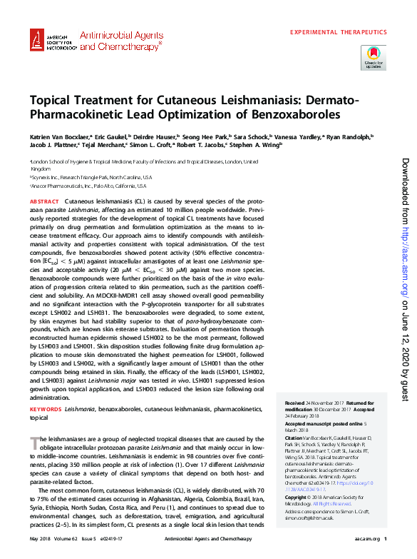 (PDF) Topical Treatment for Cutaneous Leishmaniasis: Dermato-Pharmacokinetic Lead Optimization ...