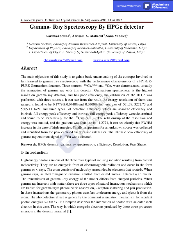 (PDF) Gamma-Ray Spectroscopy By HPGe detector