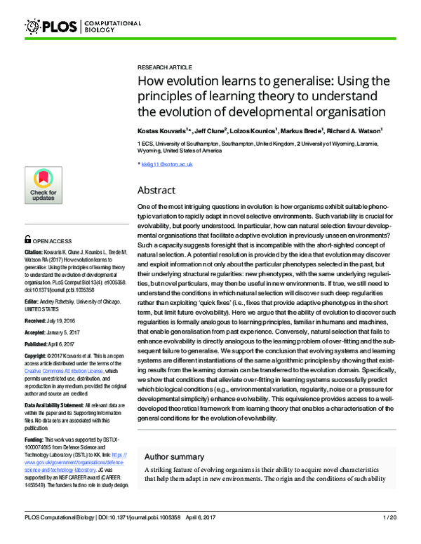 (PDF) How evolution learns to generalise: Using the principles of ...
