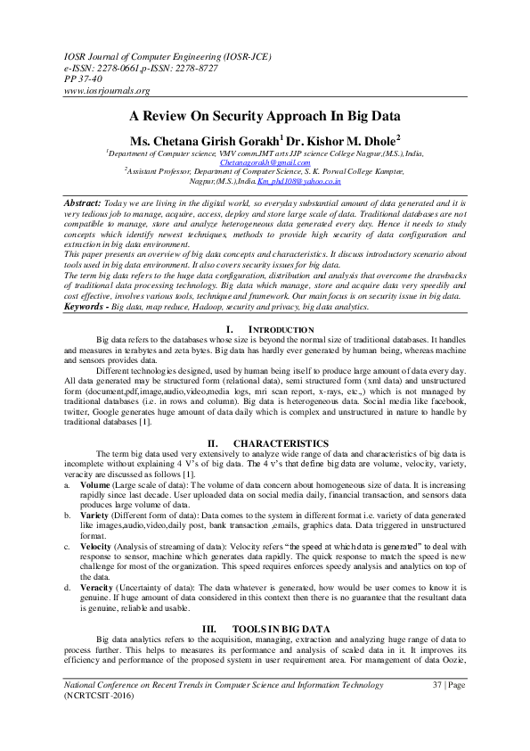 (PDF) A Review On Security Approach In Big Data Ms