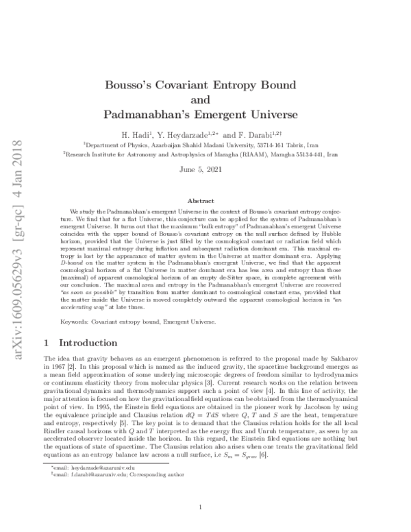 Bousso's Covariant Entropy Bound and Padmanabhan's Emergent Universe