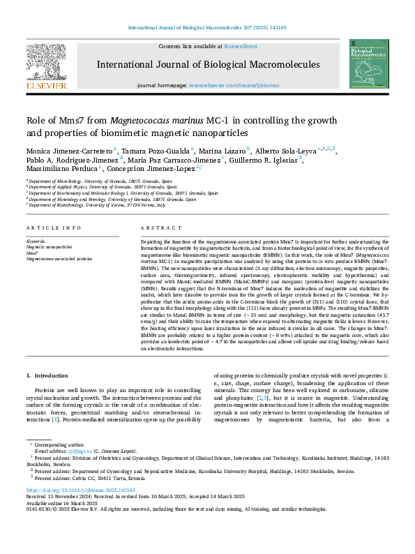 (PDF) Role of Mms7 from Magnetococcus marinus MC-1 in controlling the ...