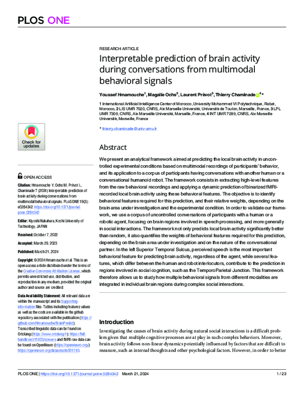 (PDF) Interpretable prediction of brain activity during conversations from multimodal behavioral ...
