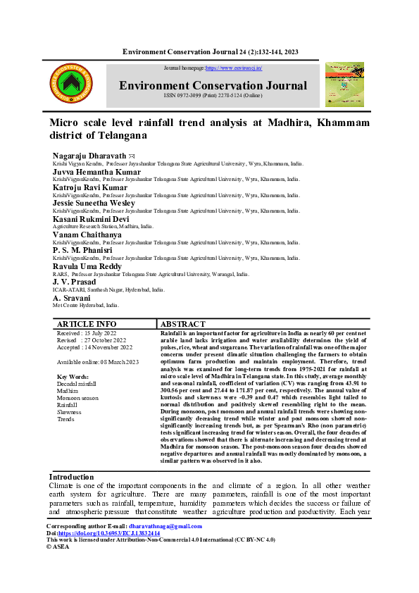 (PDF) Micro scale level rainfall trend analysis at Madhira, Khammam district of Telangana