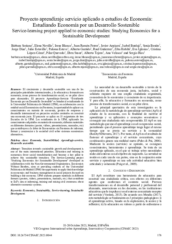 (PDF) Proyecto aprendizaje servicio aplicado a estudios de Economía: Estudiando Economía por un ...