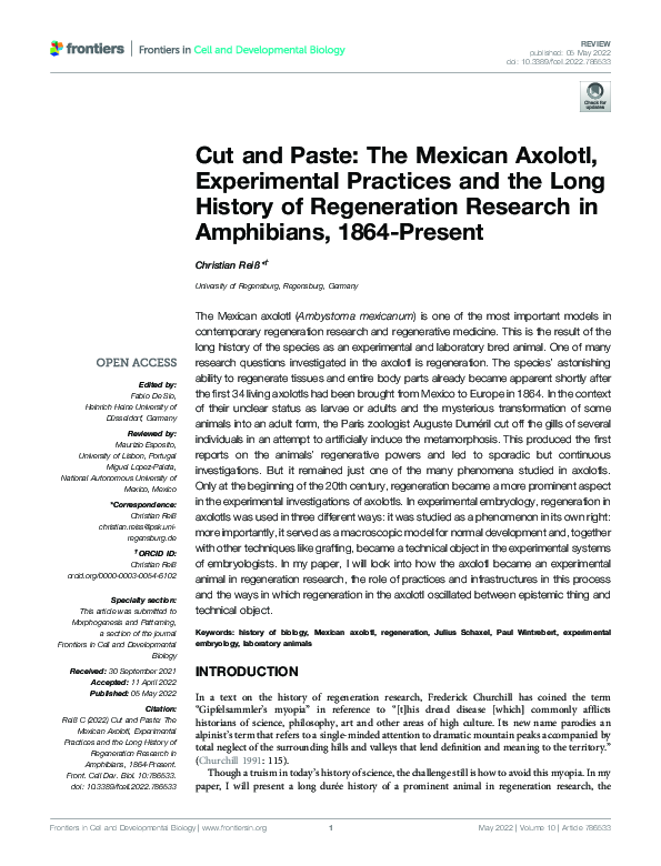 (PDF) Cut and Paste: The Mexican Axolotl, Experimental Practices and ...