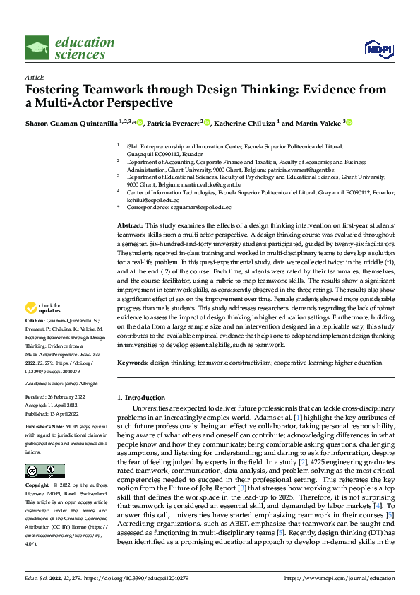(PDF) Fostering Teamwork through Design Thinking: Evidence from a Multi ...