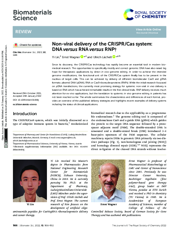 (PDF) Non-viral delivery of the CRISPR/Cas system: DNA versus RNA ...