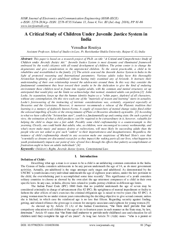 (PDF) A Critical Study of Children Under Juvenile Justice System in India