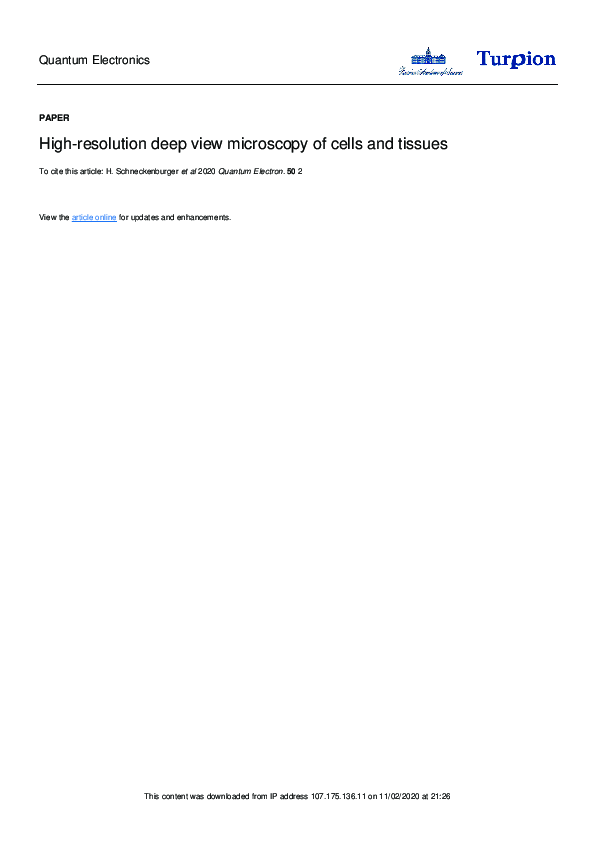 (PDF) High-resolution deep view microscopy of cells and tissues
